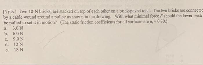 Solved [5 pts.] Two 10-N bricks, are stacked on top of each | Chegg.com