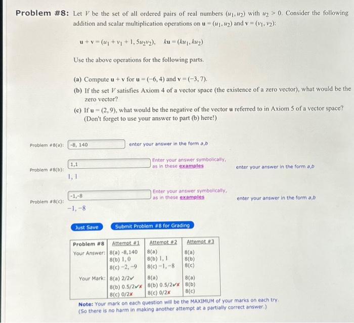 Solved Problem #8: Let V be the set of all ordered pairs of | Chegg.com