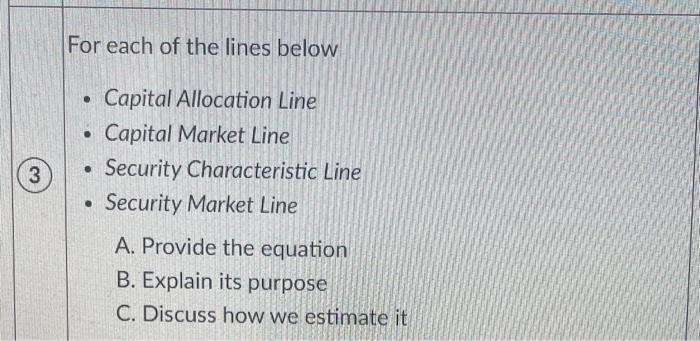 Solved For each of the lines below - Capital Allocation Line | Chegg.com