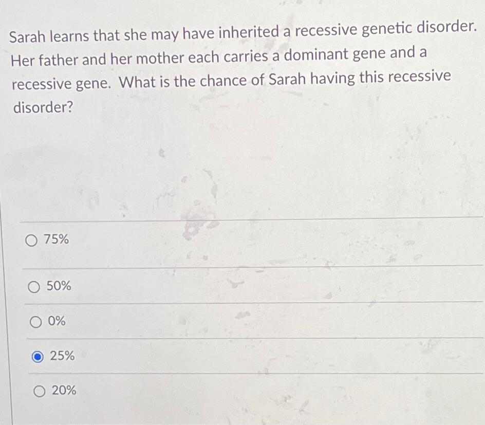 Solved Sarah learns that she may have inherited a recessive | Chegg.com