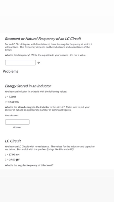 Solved Resonant or Natural Frequency of an LC Circuit For an | Chegg.com