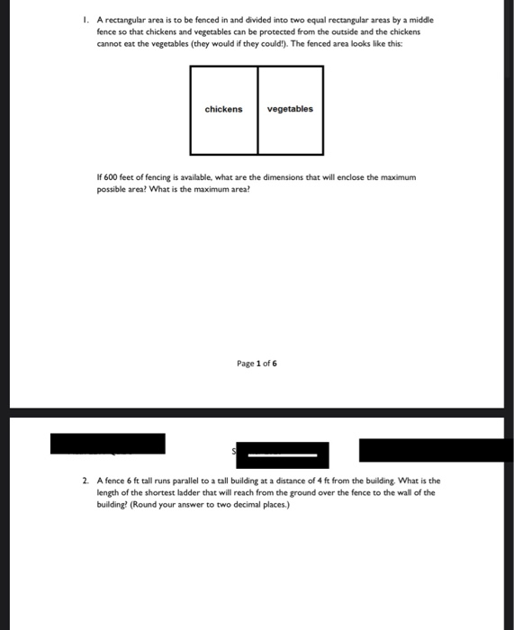 Solved I. A rectangular area is to be fenced in and divided | Chegg.com