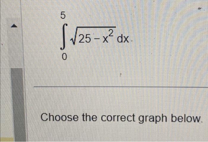 ∫0525−x2dx Choose the correct graph below. | Chegg.com