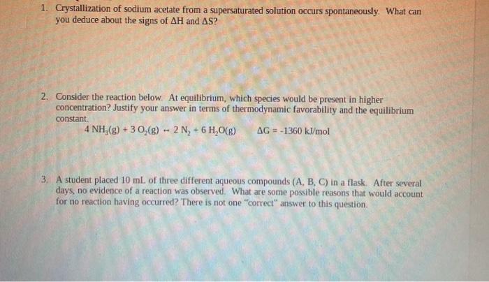 Solved 1. Crystallization of sodium acetate from a | Chegg.com