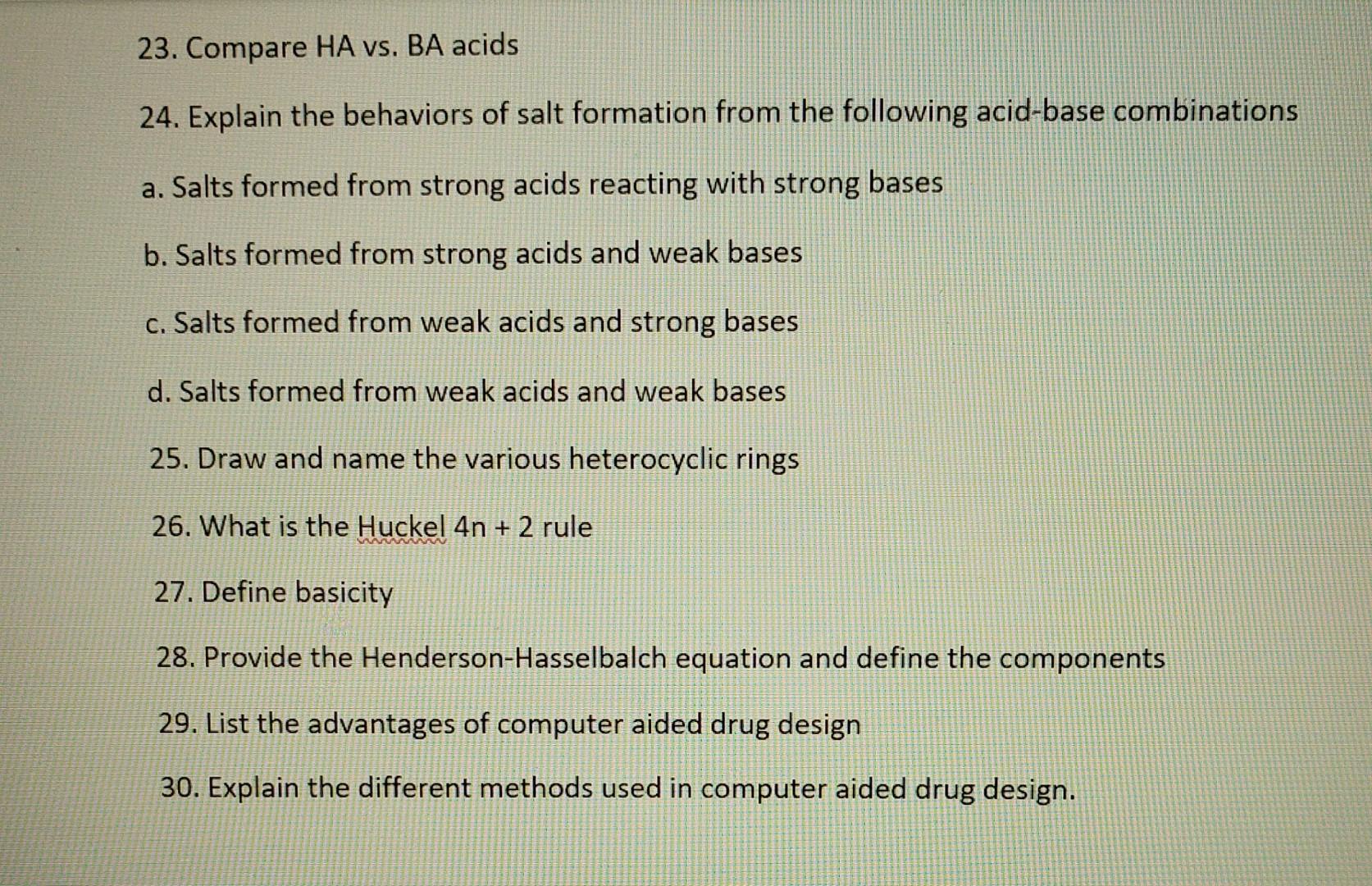Solved 23. Compare HA vs. BA acids 24. Explain the behaviors | Chegg.com