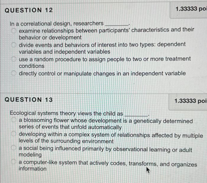 Solved QUESTION 12 1.33333 poi БООТО In a correlational | Chegg.com