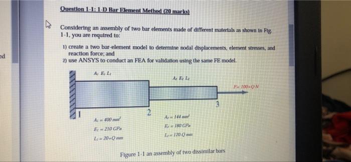 Solved Question 1-1:1-D Bar Element Method (20 marks) ed | Chegg.com Solved Question 1-1:1-D Bar Element Method (20 marks) ed | Chegg.com