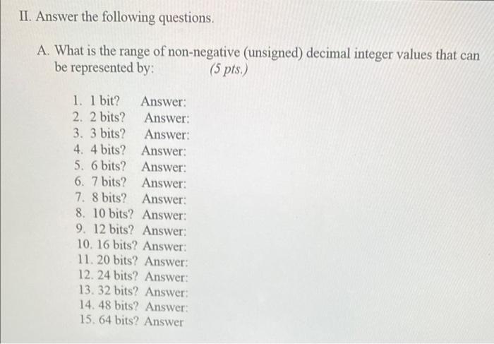 Solved II. Answer the following questions. A. What is the | Chegg.com