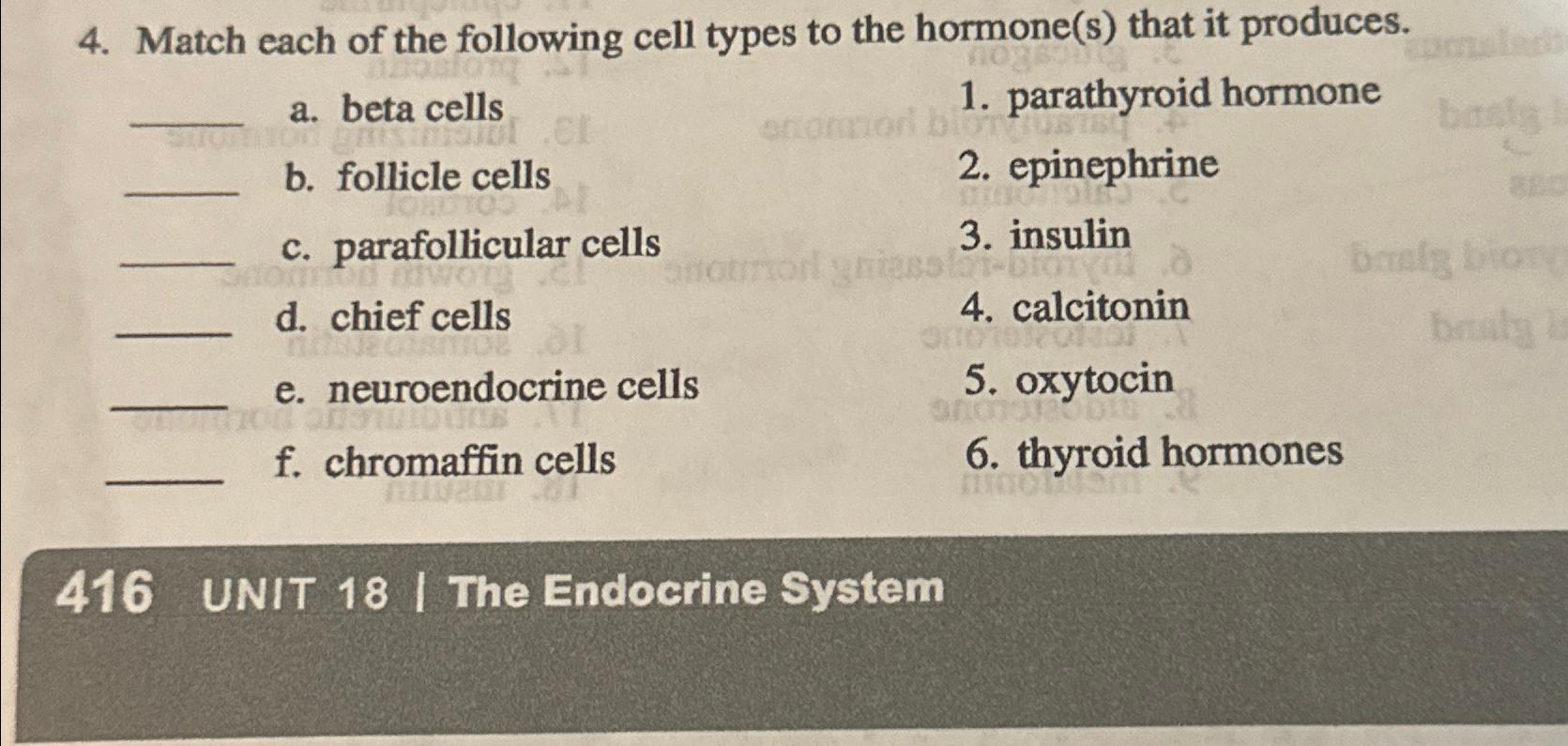 Match each of the following cell types to the | Chegg.com
