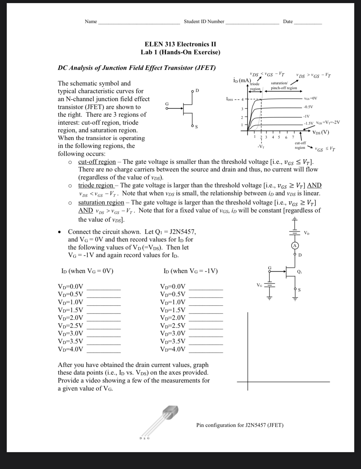 Solved NameStudent ID NumberDateELEN 313 ﻿Electronics IILab | Chegg.com