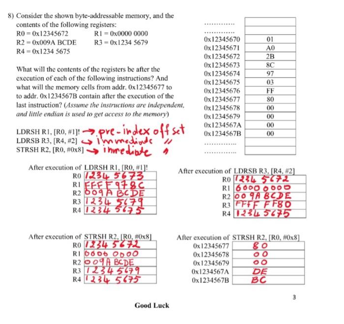 Solved 8) Consider the shown byte-addressable memory, and | Chegg.com