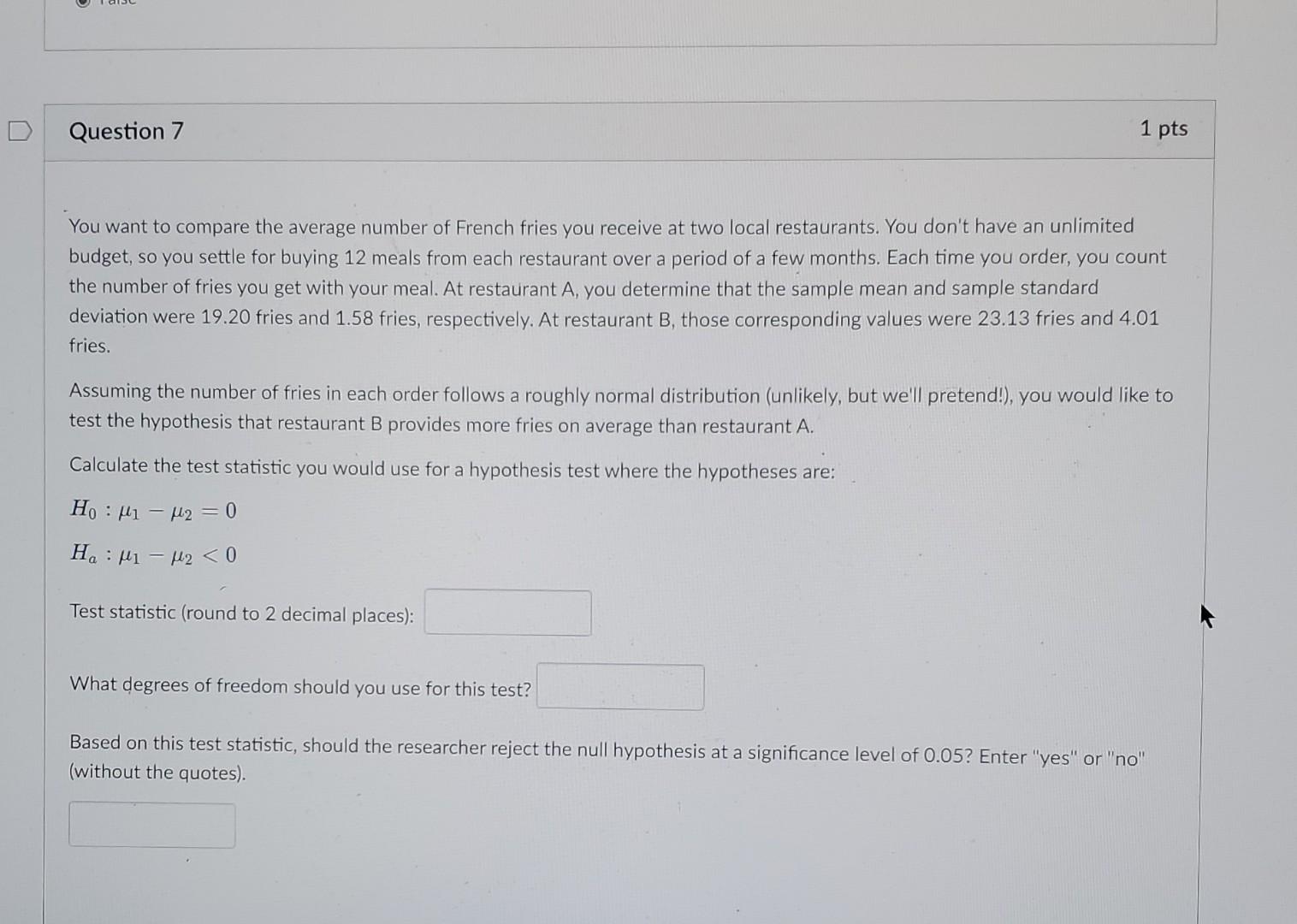 Solved You want to compare the average number of French | Chegg.com