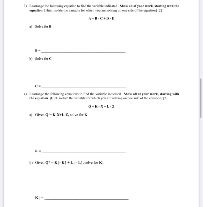 Solved Rearranging Equations 3) Rearrange the following | Chegg.com