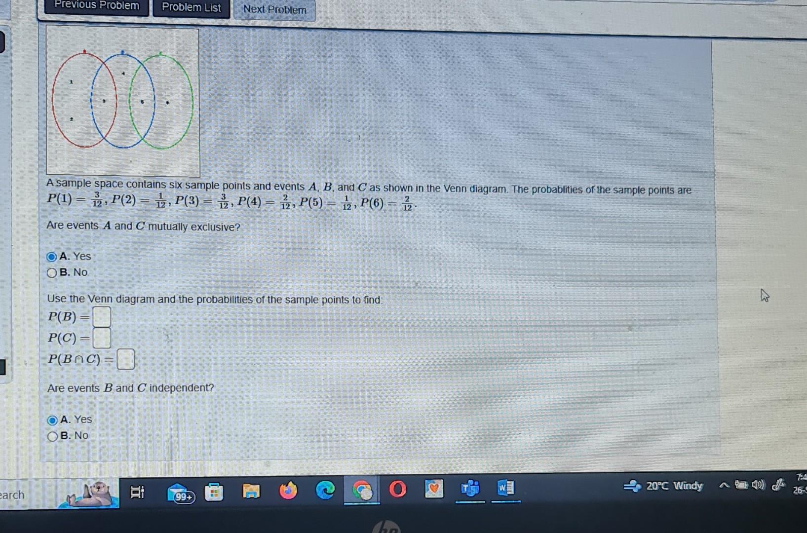 Solved A sample spacecontains six sample points and events A | Chegg.com