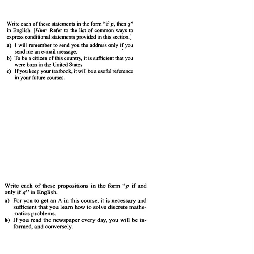 Solved Write each of these statements in the form “if p, | Chegg.com