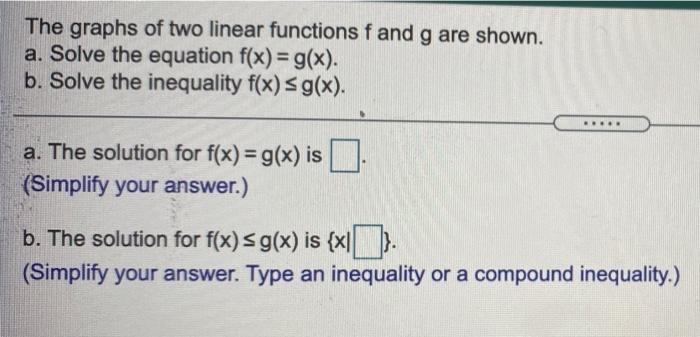 Solved The graphs of two linear functions f and g are shown. | Chegg.com