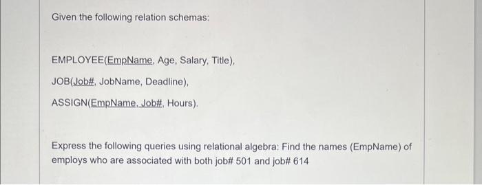 Solved Given the following relation schemas: | Chegg.com