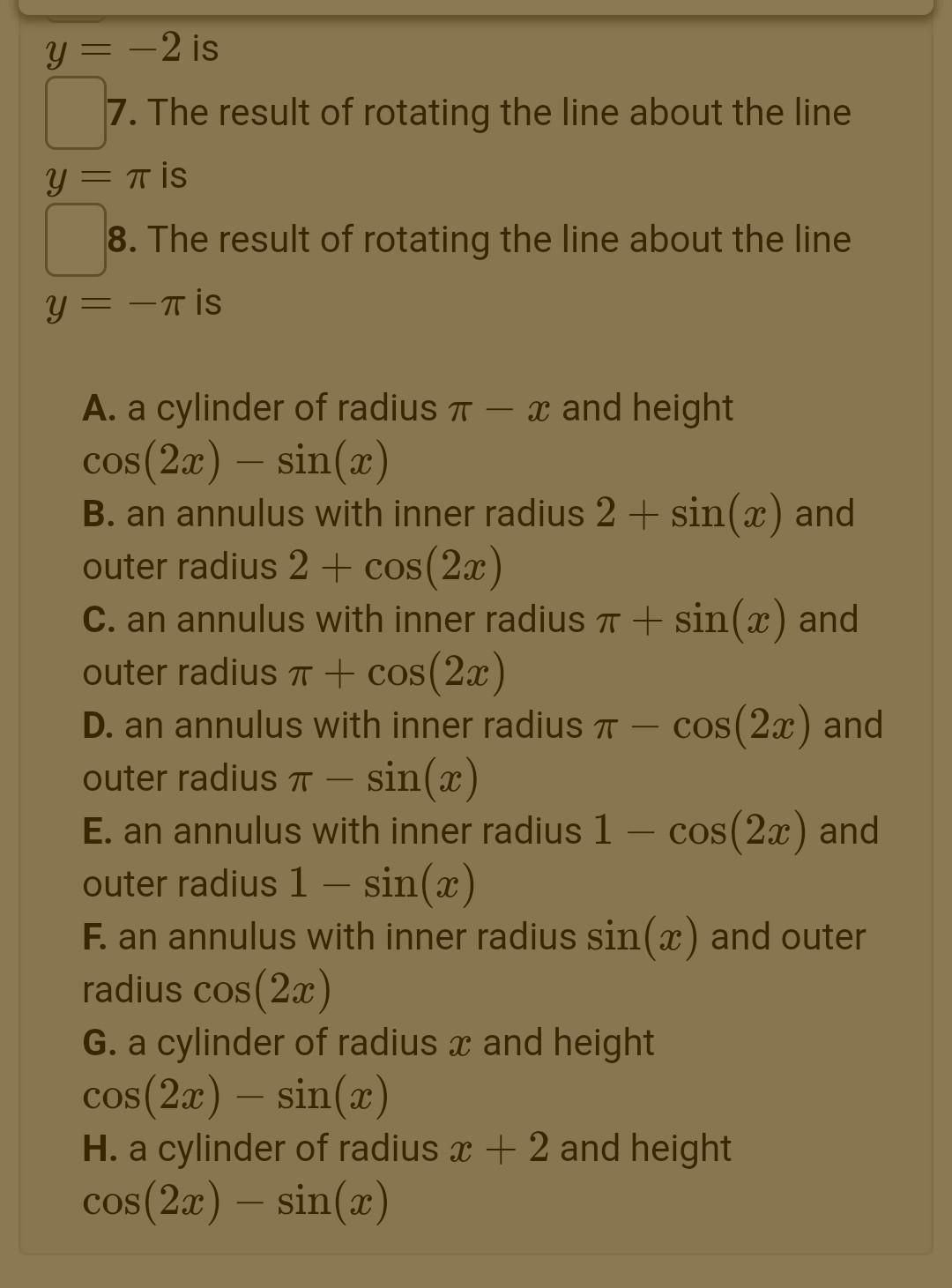 y=−2 is 7. The result of rotating the line about the | Chegg.com