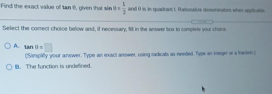 Solved 1 Find the exact value of tan 0, given that sin 0 and | Chegg.com