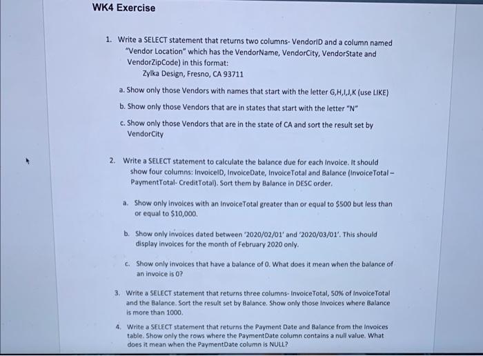 Solved 1. Write a SELECT statement that returns two columns- | Chegg.com