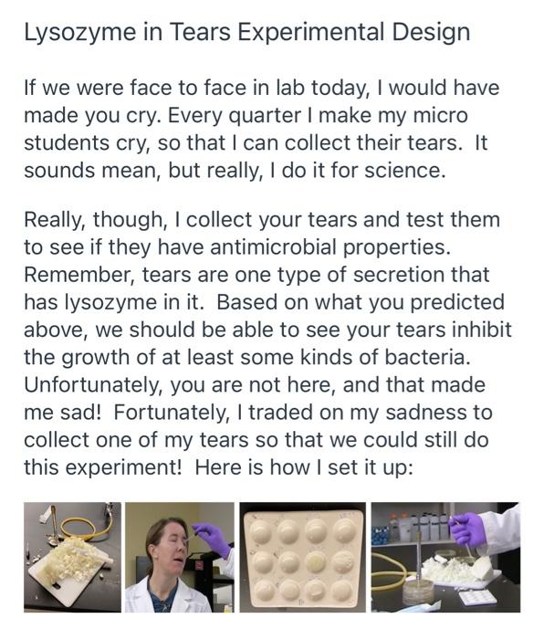 Solved Lysozyme in Tears Experimental Design If we were face | Chegg.com