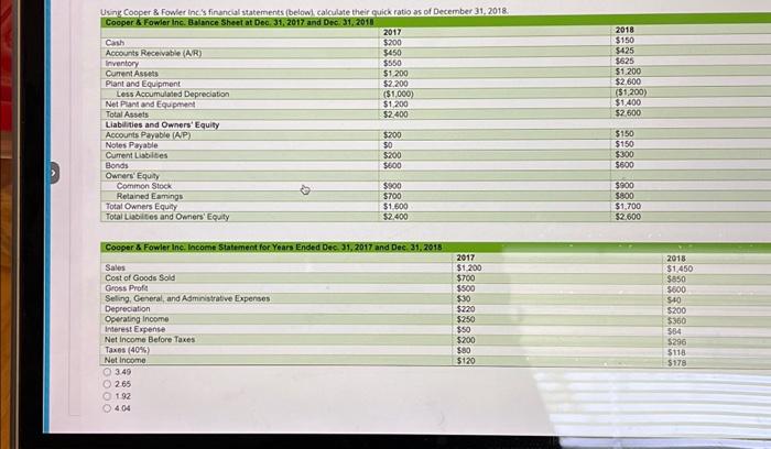 Solved Using Cooper & Fowler Inc.'s financial statements | Chegg.com