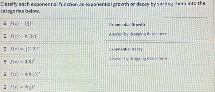 Solved Classify each exponential function as exponential | Chegg.com