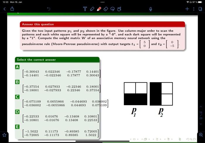 Answer this question Given the two input patterns p1 | Chegg.com