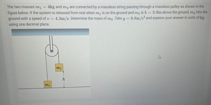 Solved The two masses m1=4 kg and m2 are connected by a | Chegg.com