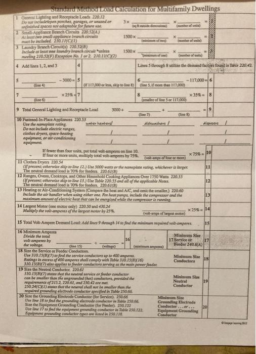 Solved Standard Method Load calculation for Moltifamily | Chegg.com