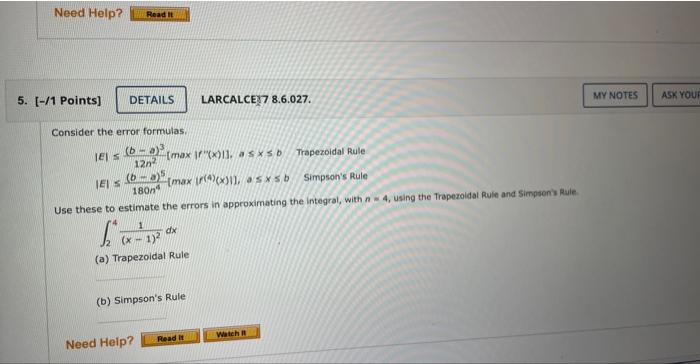 Solved Consider the error formulas. | Chegg.com