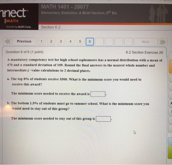 Solved nect MATH 1401 - 20077 Elementary Statistics: A Brief | Chegg.com