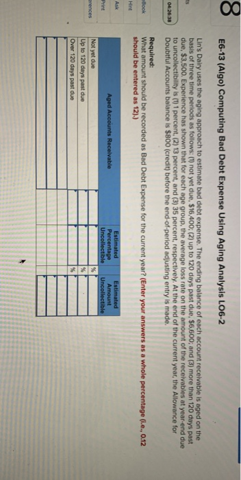 Solved E6-13 (Algo) Computing Bad Debt Expense Using Aging | Chegg.com