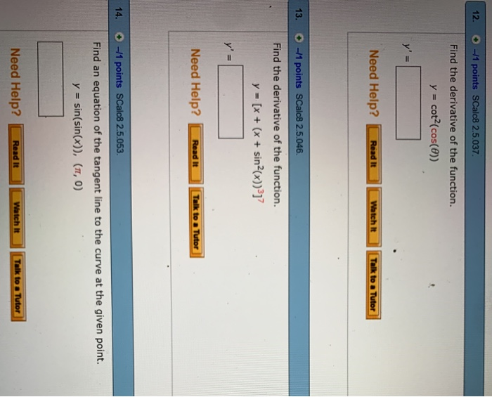 Solved 12. 11 points SCalc8 2.5.037. Find the derivative of | Chegg.com Solved 12. 11 points SCalc8 2.5.037. Find the derivative of | Chegg.com