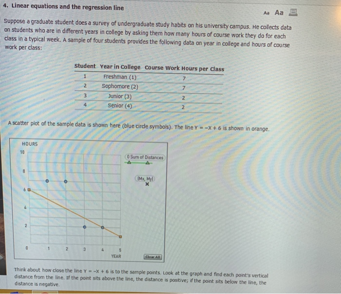 Solved 4. Linear equations and the regression line Aa Aa 2 | Chegg.com
