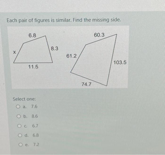 Solved Each pair of figures is similar. Find the missing | Chegg.com
