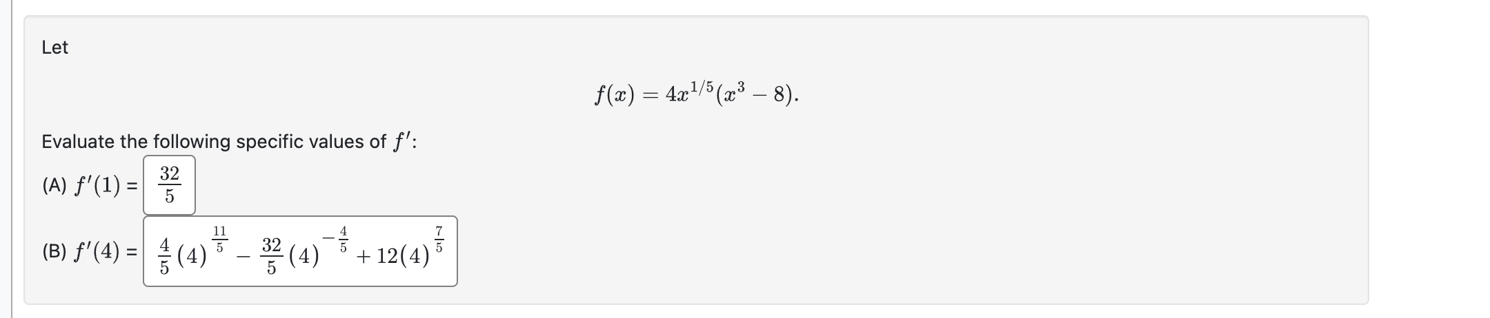 Solved Letf(x)=4x15(x3-8).Evaluate the following specific | Chegg.com