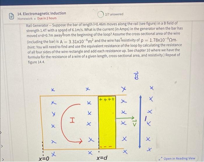 Solved Rail Generator - Suppose the bar of length 1=0.46 m | Chegg.com