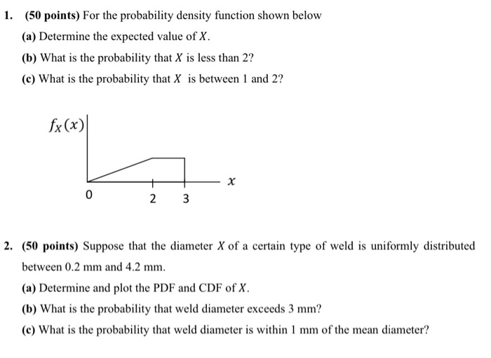 Solved 1. (50 points) For the probability density function | Chegg.com