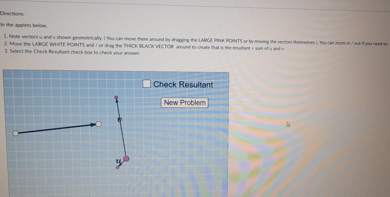 Solved Directions: In the applets below, 1. Note vectors u | Chegg.com