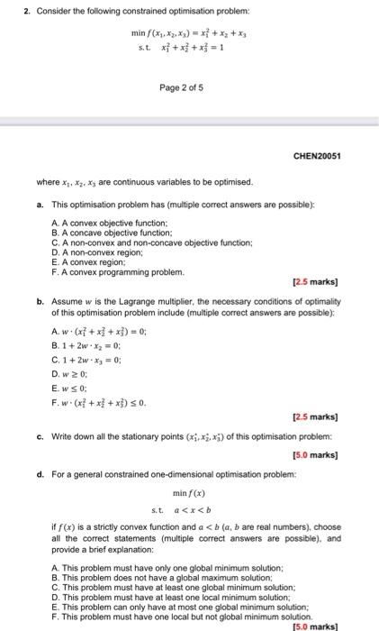 Solved 2. Consider the following constrained optimisation | Chegg.com
