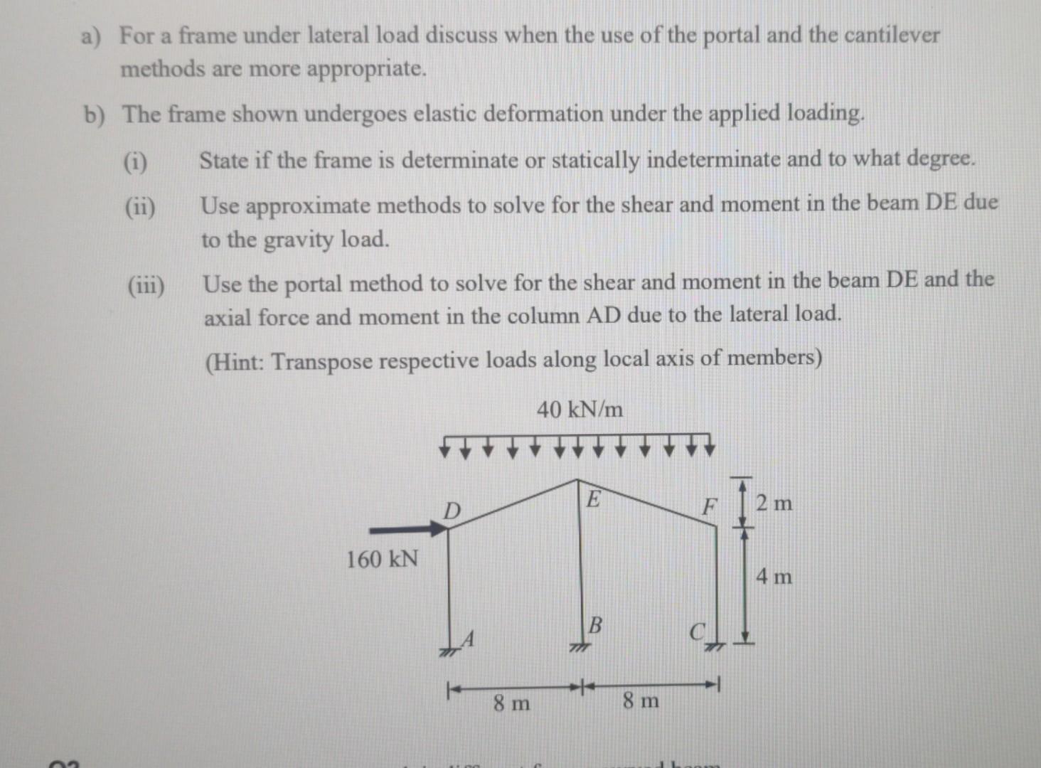 Solved a) For a frame under lateral load discuss when the | Chegg.com
