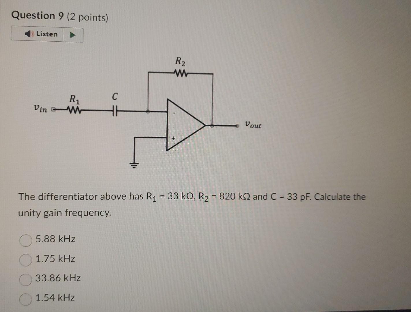 Solved The integrator above has R1=47kΩ,R2=820kΩ and C=1nF. | Chegg.com