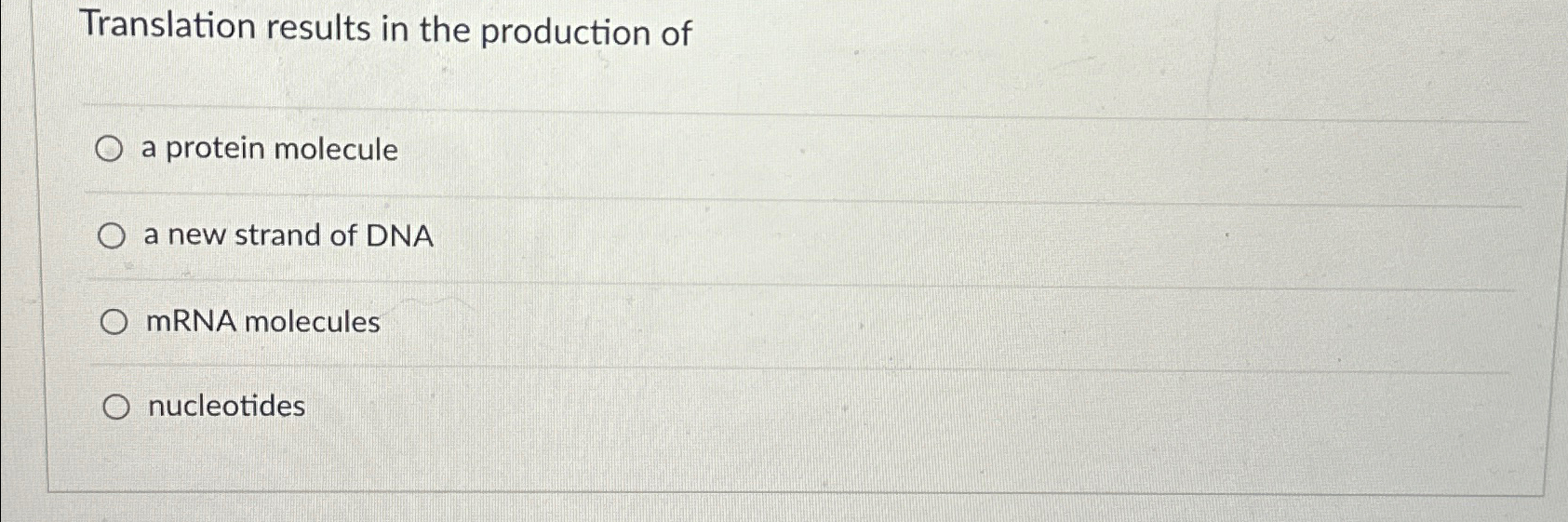 Solved Translation results in the production ofa protein | Chegg.com