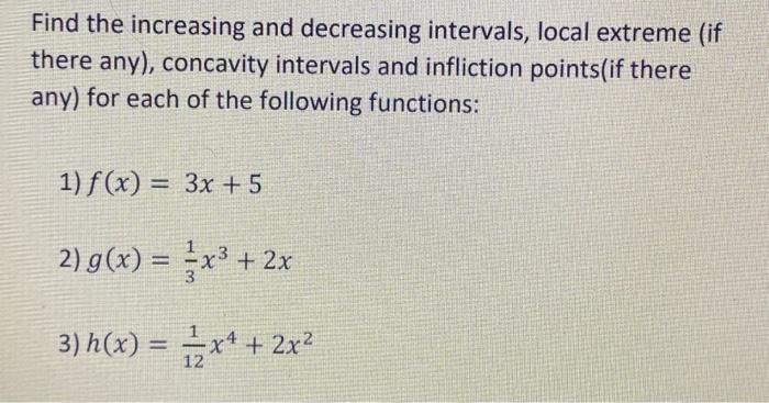 Solved Find the increasing and decreasing intervals, local | Chegg.com