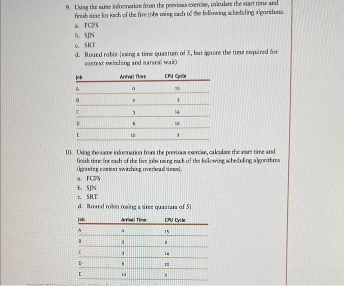 9. Using the same information from the previous | Chegg.com