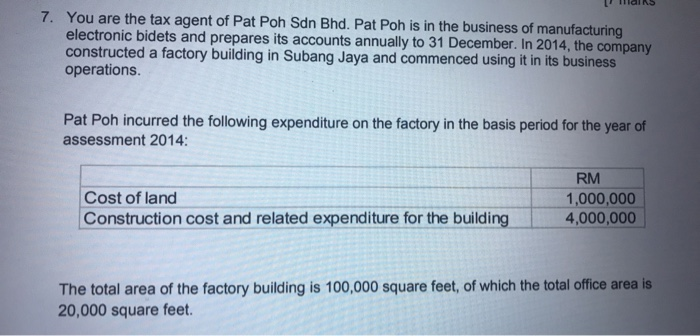 Solved lalS 7. You are the tax agent of Pat Poh Sdn Bhd. Pat | Chegg.com