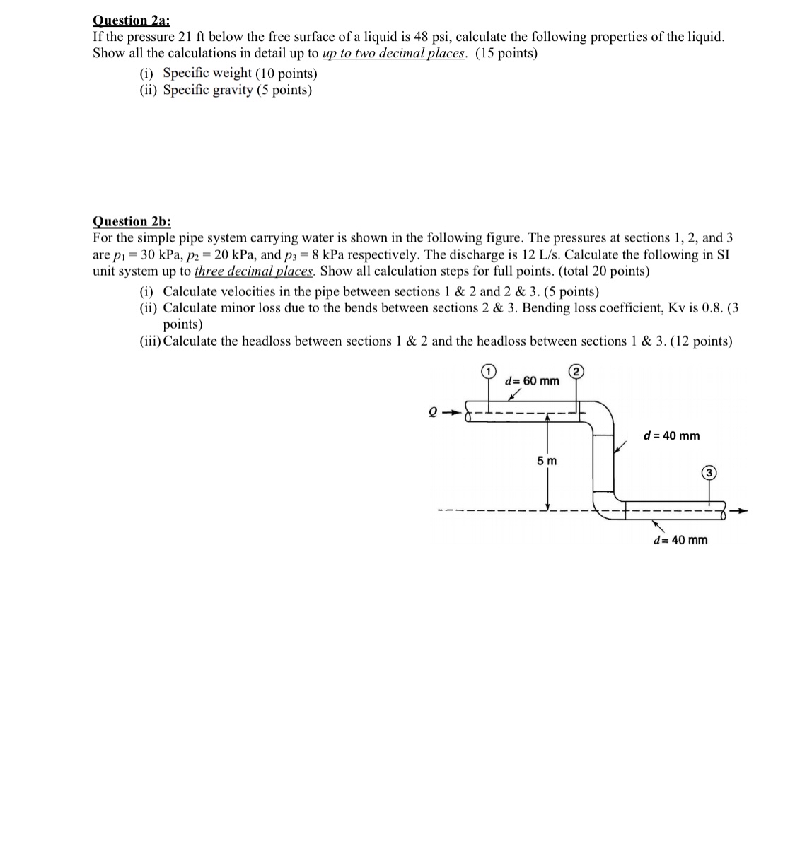Solved Question 2a:If the pressure 21 ﻿ft below the free | Chegg.com