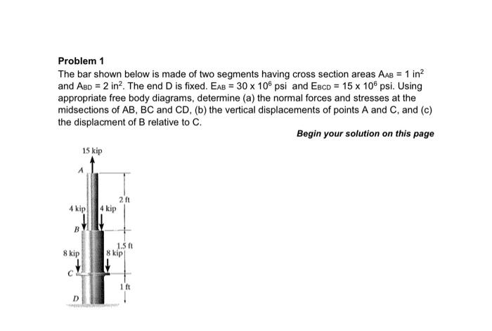 Solved Problem 1 The bar shown below is made of two segments | Chegg.com