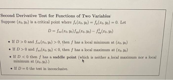 Second Derivative Test for Functions of Two Variables | Chegg.com